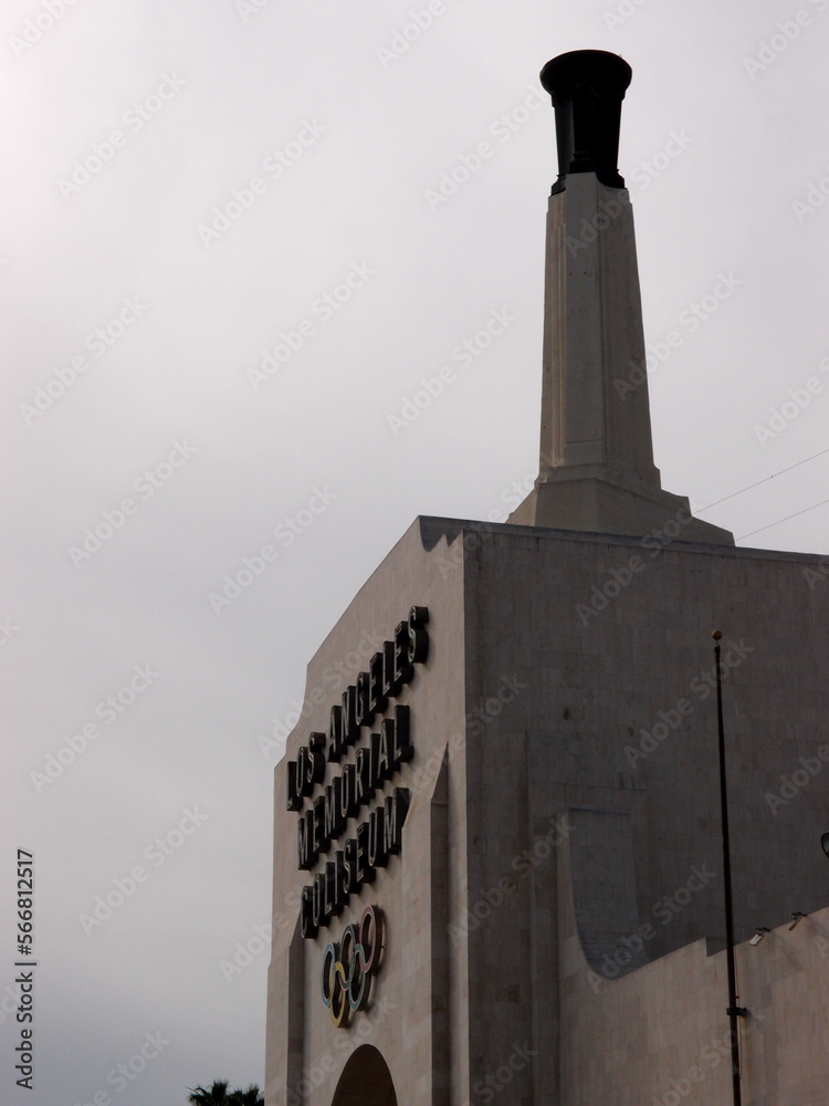 Los Angeles Memorial Coliseum Sign on Top of Building Stock Photo ...