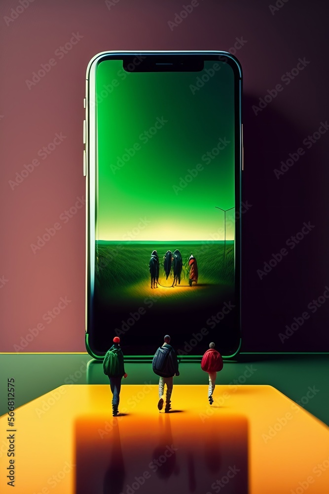 People Walking to the Screen of Giant Smartphone - Screen Time ...