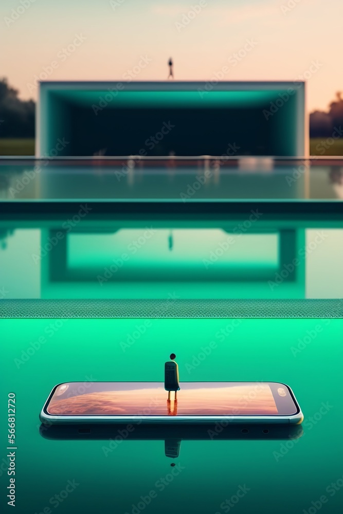 Man standing on a Screen of Giant Smartphone - Swimming Pool - Urban ...