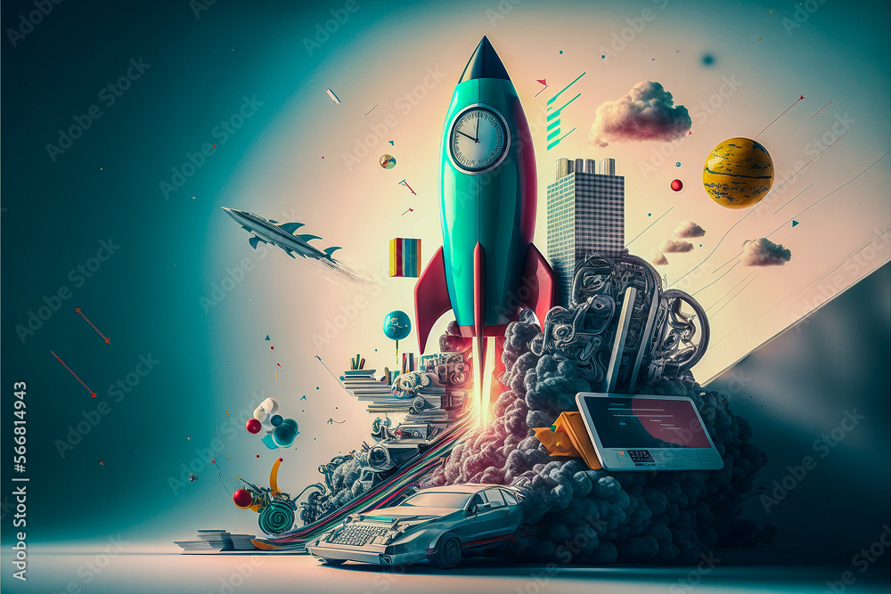 Fusée en train de décoller, concept de la réussite, du succès et de l ...