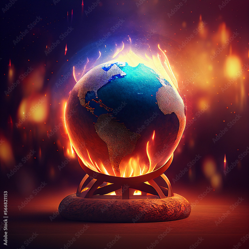 planet on fire, concept of world military crisis, war or global warming ...