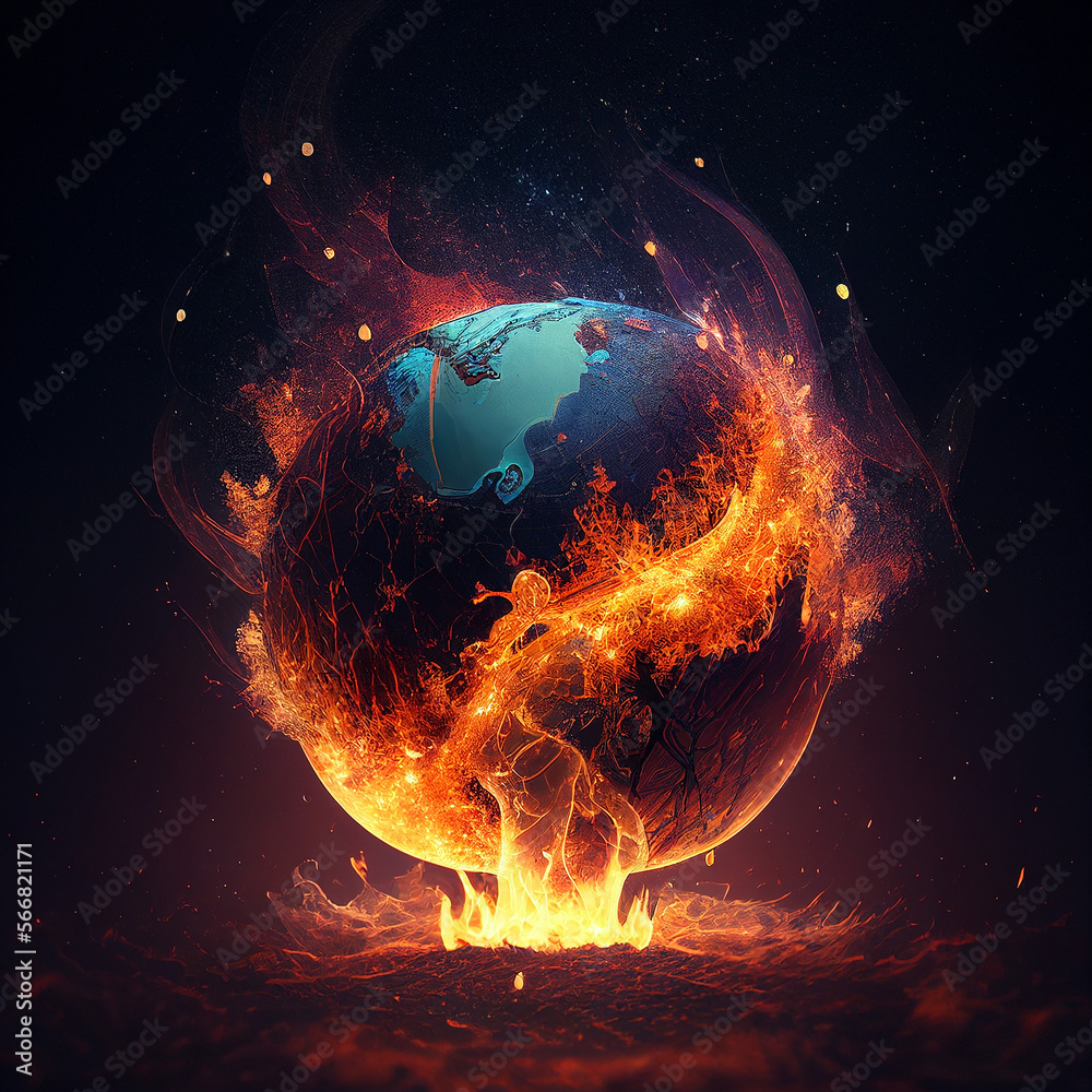planet on fire, concept of world military crisis, war or global warming ...