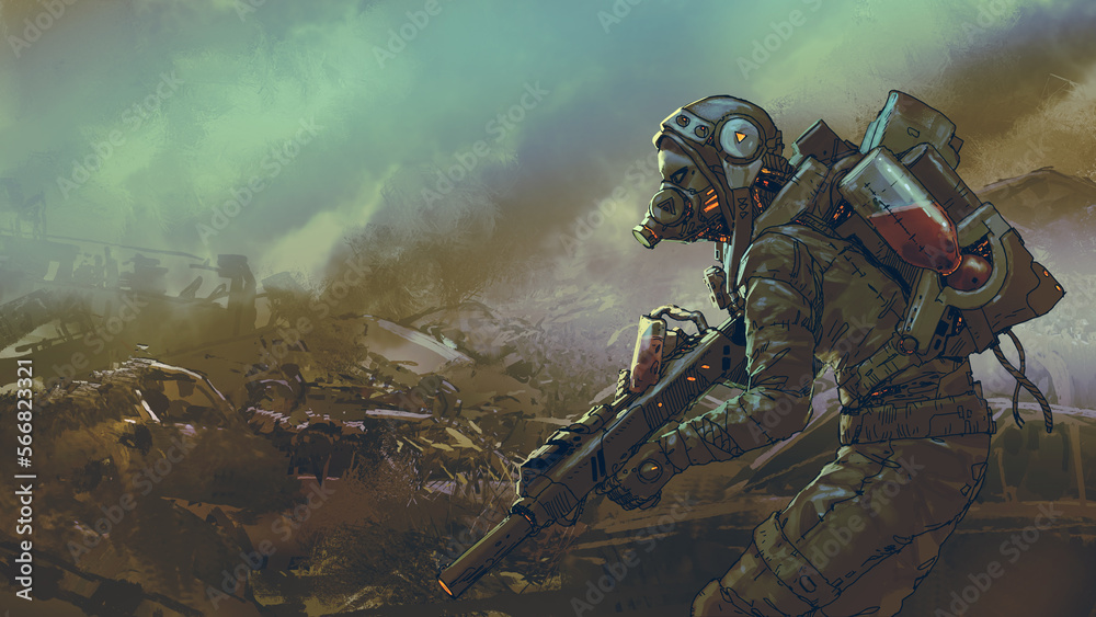 Poster Futuristic soldier of the dystopian world, digital art style ...