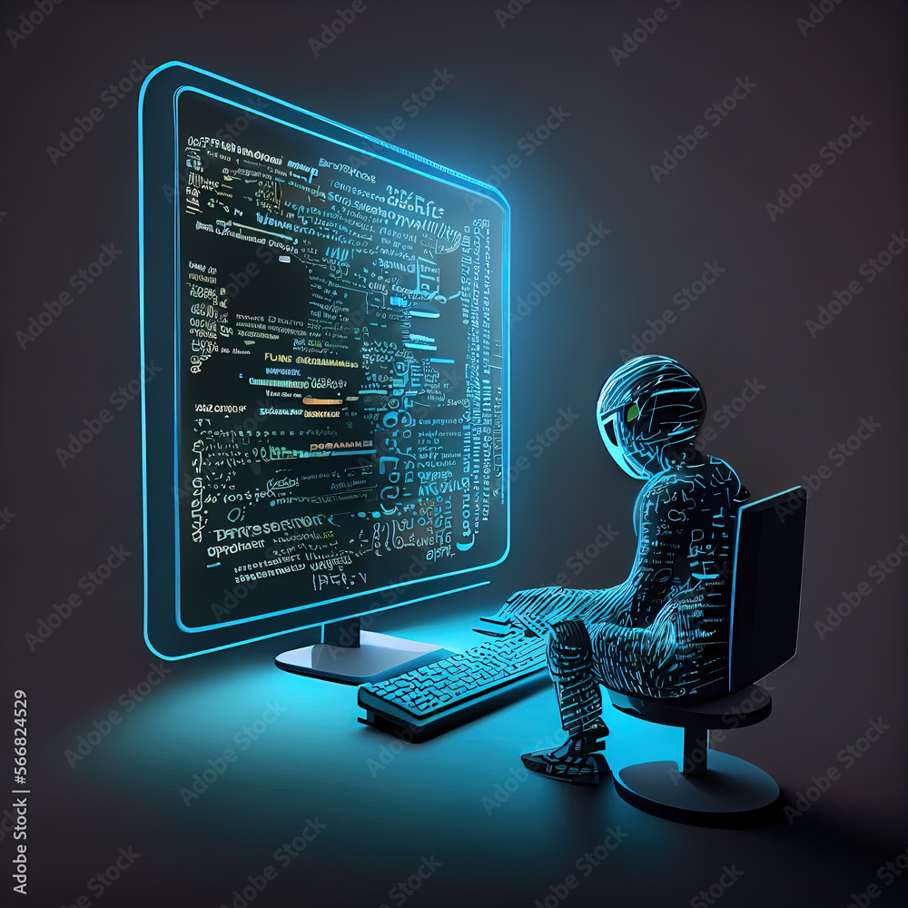 Abstract digital humanoid cyber face. Artificial intelligence concept ...