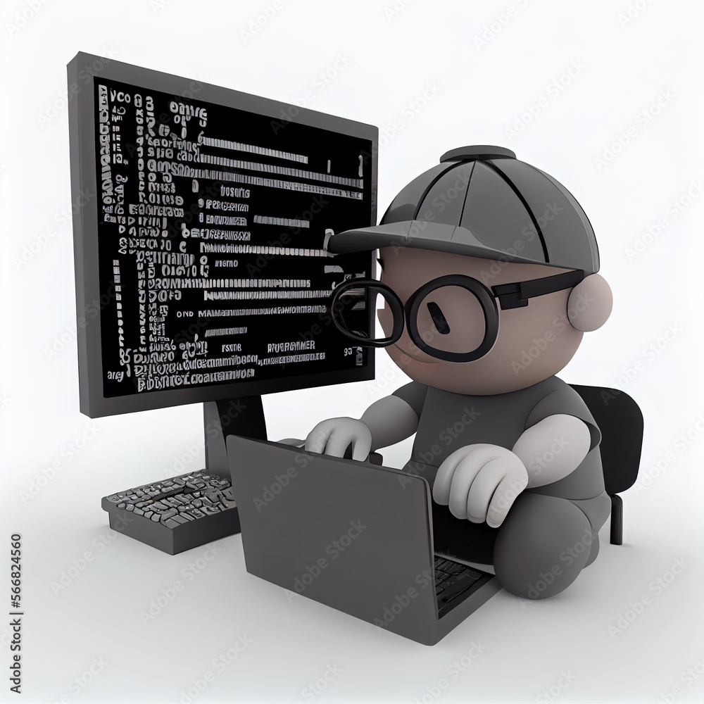 Programmer developer typing script source languages. cartoon style. AI generated Stock ...