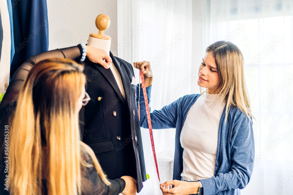 Portrait of young beautiful pretty owner business woman fashion ...