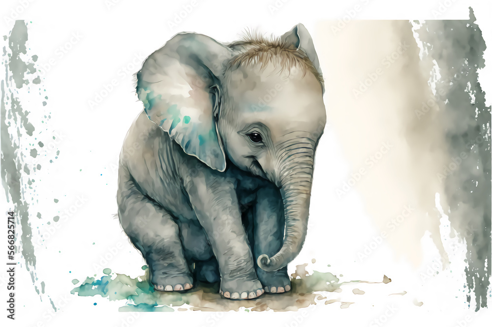 Generative AI drawing of a nice and cool little elephant and white ...