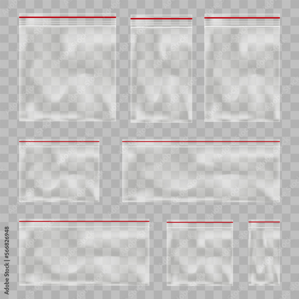 Realistic empty transparent plastic.Plastic bag on transparent ...