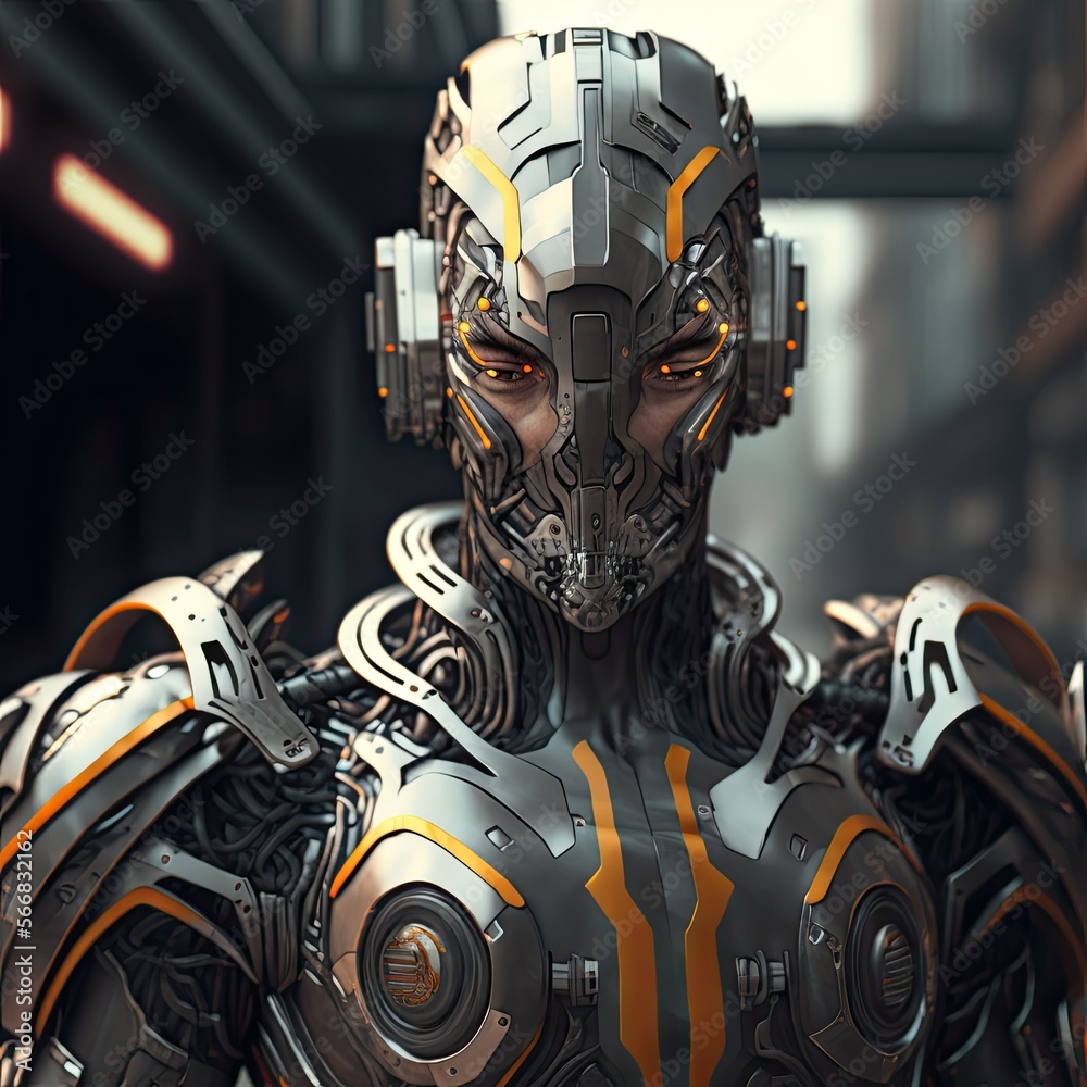 Futuristic human robot hybrid, cyborg armor, android body suit ...
