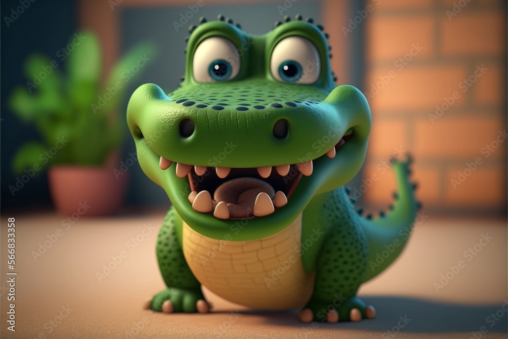 Cute smiling cartoon crocodile Character, Generative AI. Stock ...