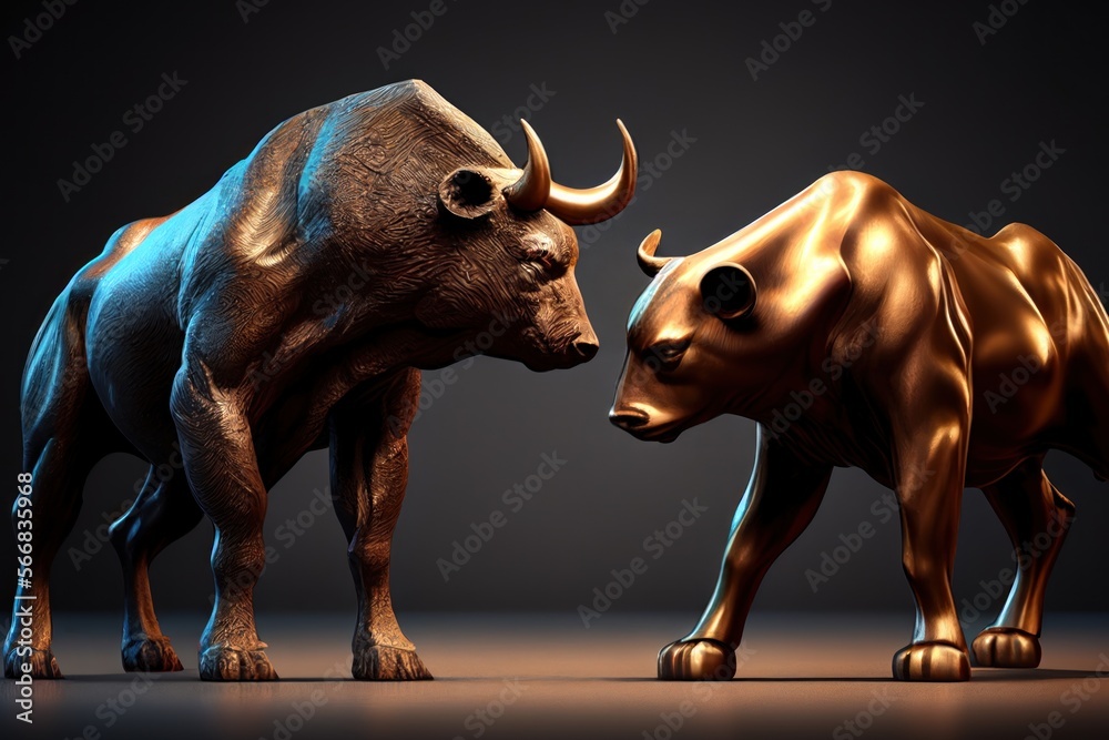 Bull or bear market metaphor to depict stock exchange trends ...