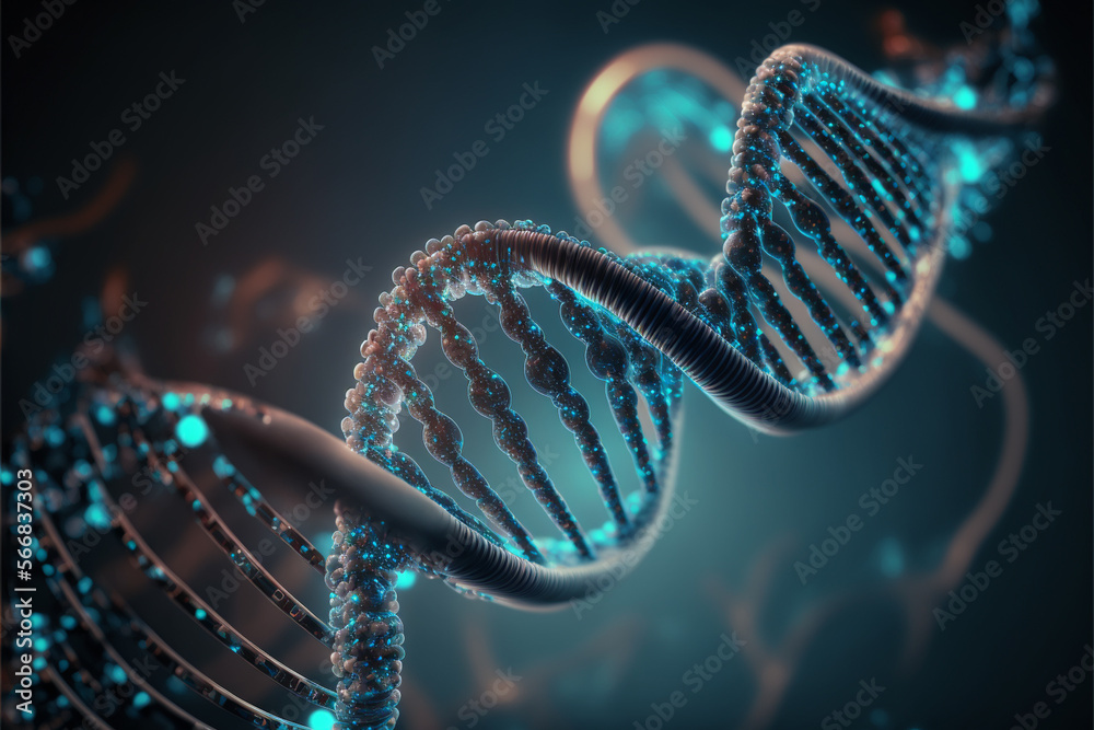 Helix, model of human DNA on futuristic digital illustration background ...