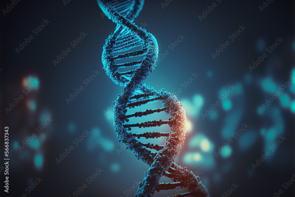 Helix, model of human DNA on futuristic digital illustration background ...