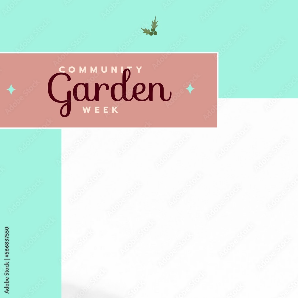 Composition of community garden week text and copy space on white ...