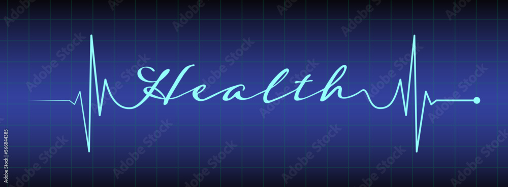 Ecg, ekg line, health text design on blue medical background. Healthy ...
