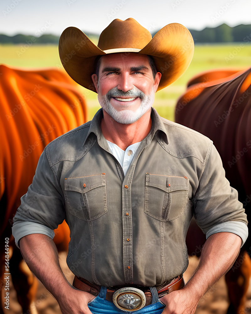 Handsome mature cowboy cattle rancher horse farm. Illustration ...