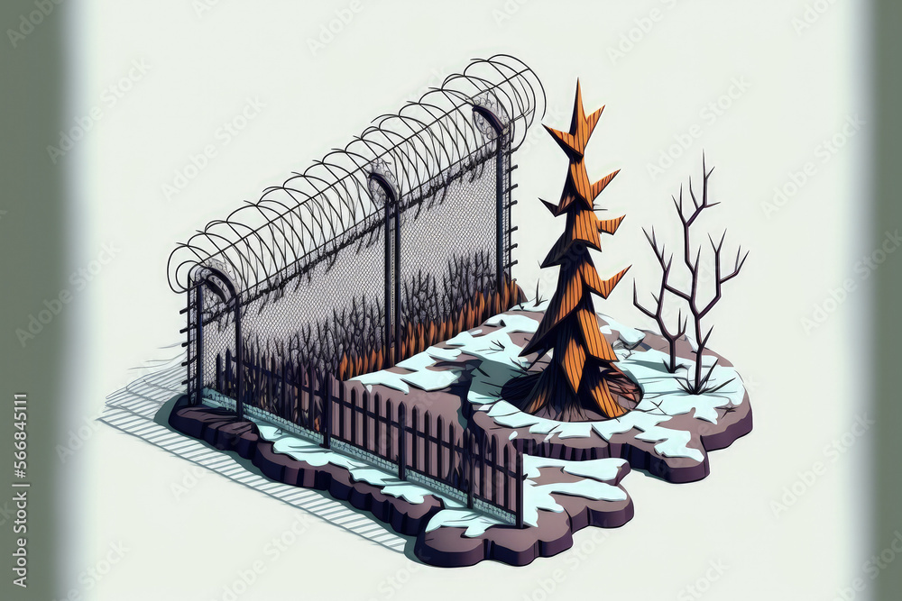 fence around the prison. barbed wire fence for security. a barbed wire ...