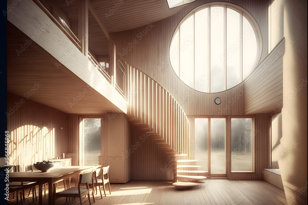 scandinavian timber villa by tadao ando interior Stock Illustration ...