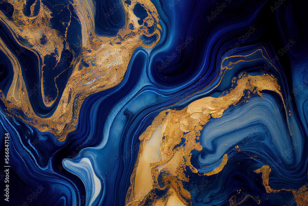 Abstract indigo marble background with golden veins, marble stone ...