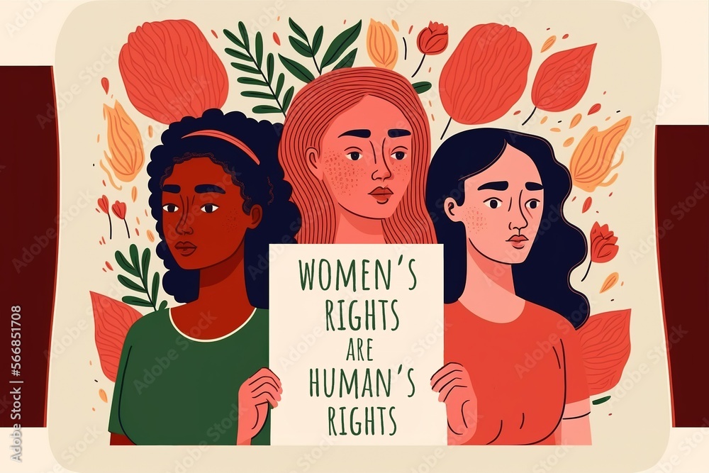 Multiracial women standing together with poster that says "Women's ...