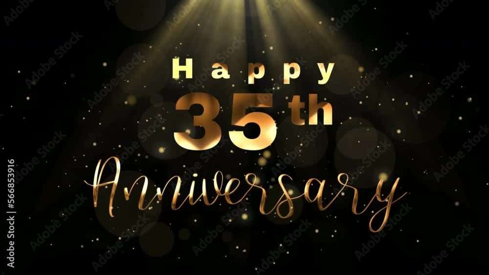 Happy 35th Anniversary animation text in gold color on particles ...