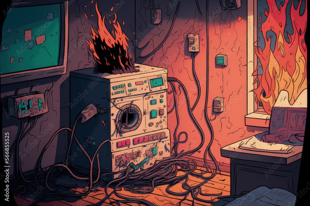 Electrical fire dangers at home. Electrical system burn out because of ...