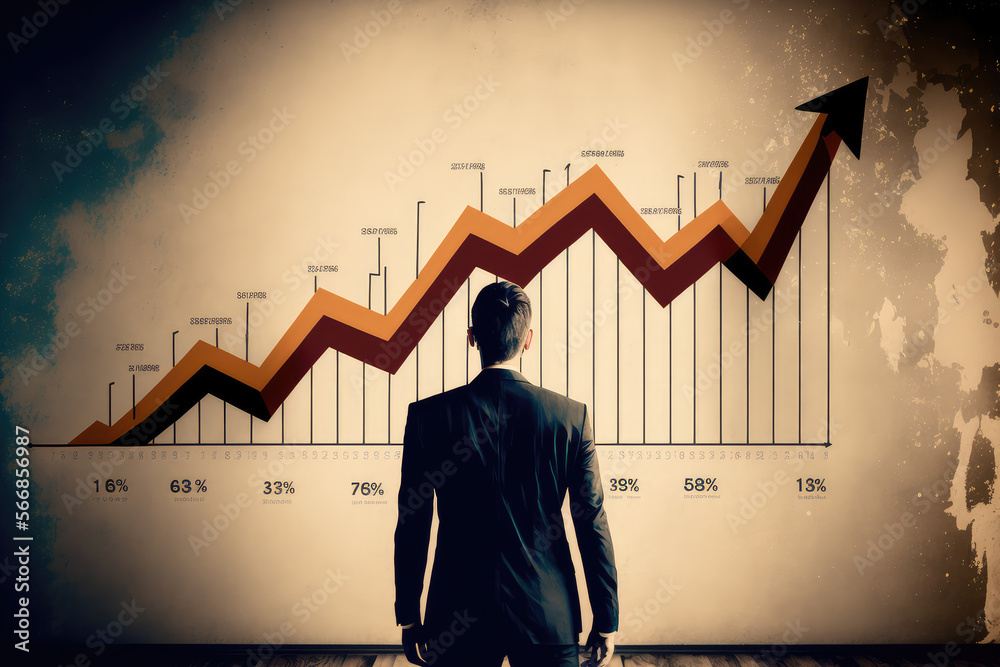Entrepreneur standing in front of a chart with a positive trend ...
