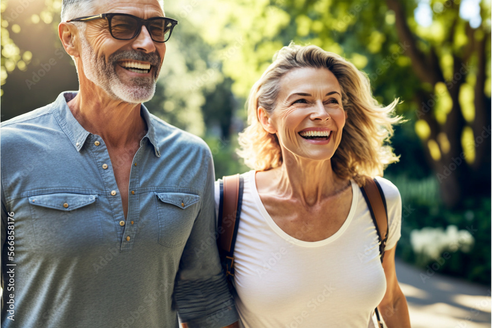 Beautiful happy middle aged love couple outside in a park (AI Generated ...