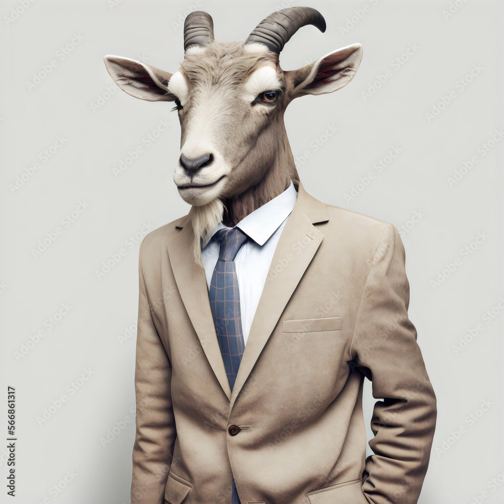 stylish dapper goat wearing a beige suit and tie, generative ai Stock ...