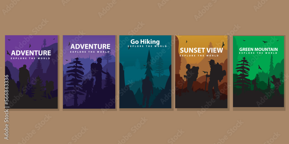 Vector brochure cards set. Travel concept of discovering, exploring and ...