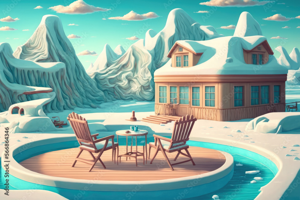 Concept of a therapeutic escape. An arctic winter fantasy setting with ...