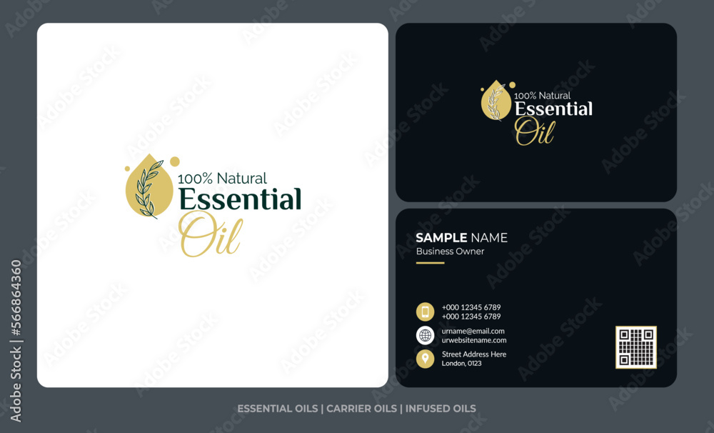 Essential oil logo design with business card design premium vector oil ...