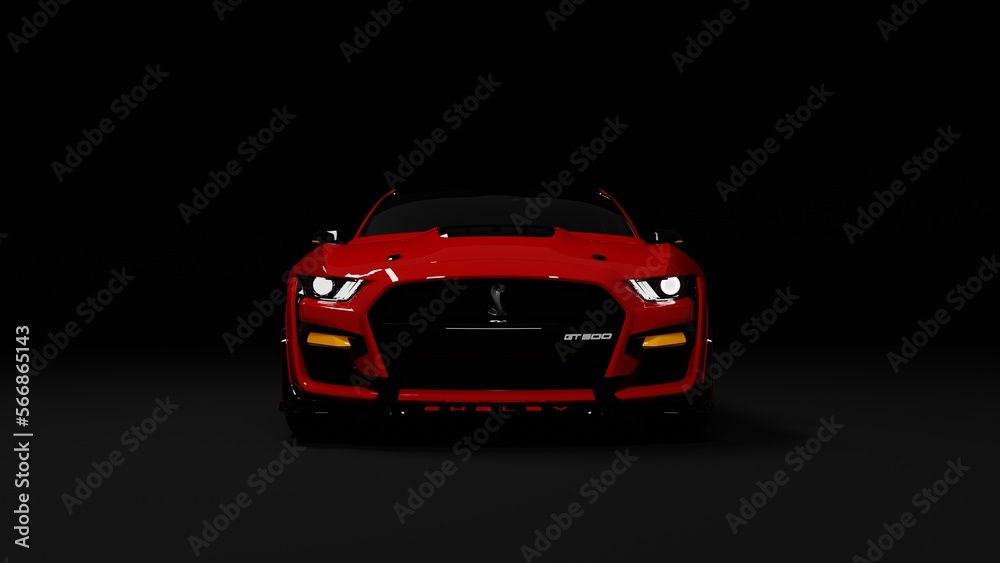 Ford Mustang Shelby GT500 front view, red Mustang on dark background ...