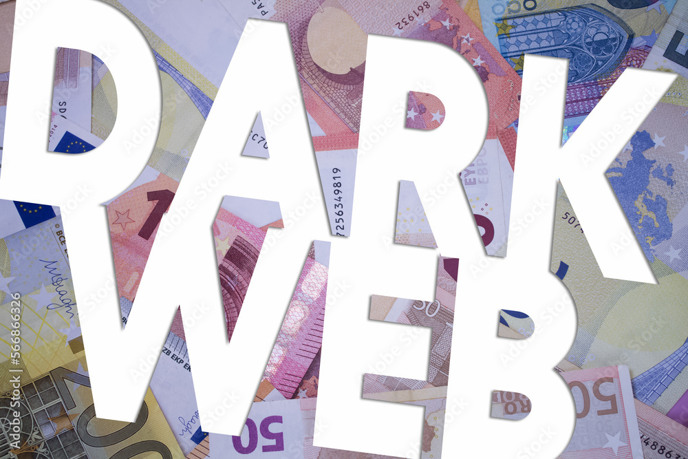 Dark Web word with money. Paper currency background with different ...