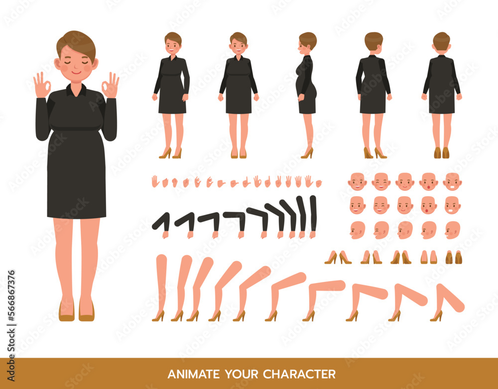 Working woman wear black dress color character vector design. Create ...