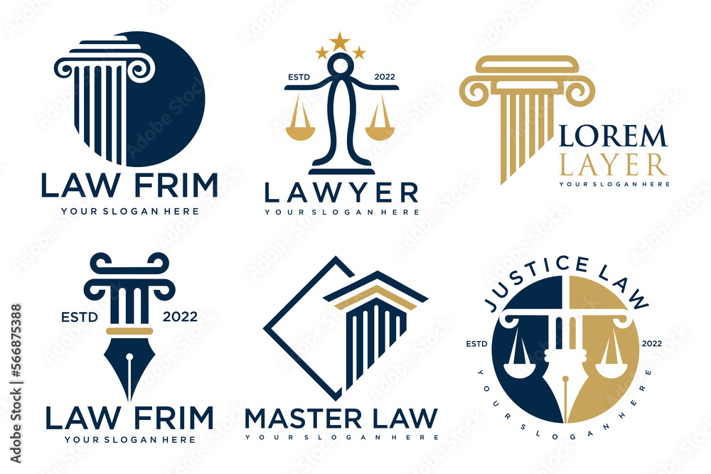 Vetor de Lawyer icon set logo design with creative element style do ...