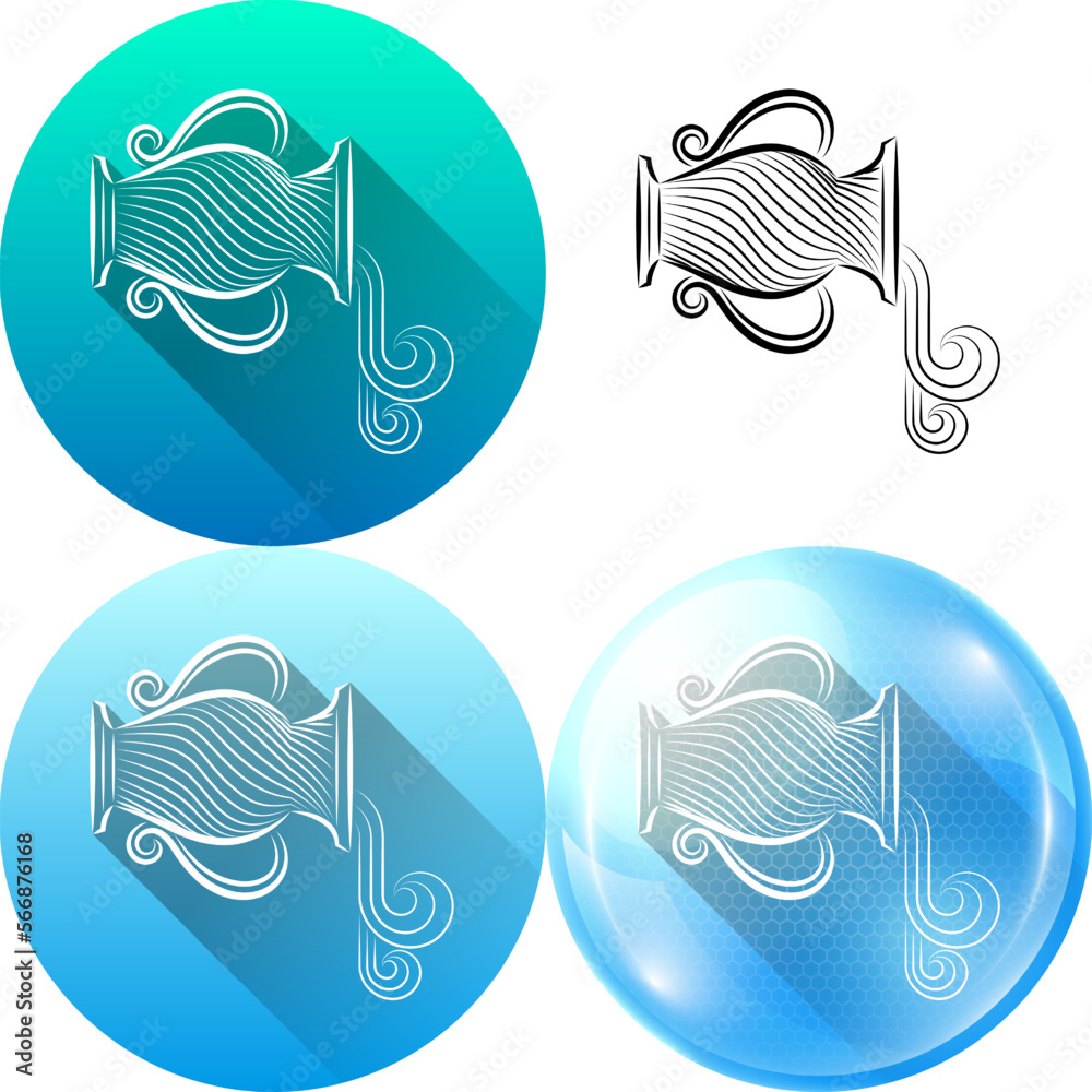 Set of Water-Bearer Aquarius Zodiac Sign Material Flat Round Icon, Silhouette, Diagonal Shadow ...