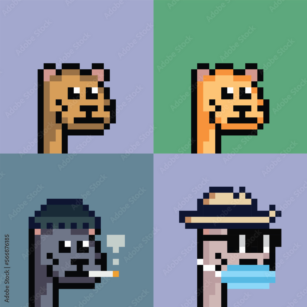 pixel art cat character with attribute assets Stock Vector | Adobe Stock