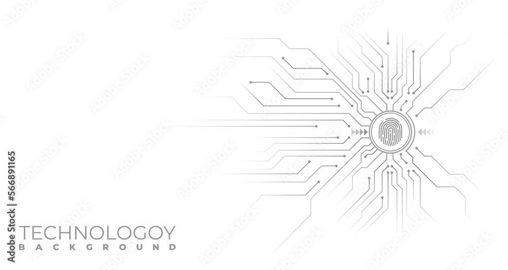 White tech background with circuit lines diagram and fingerprint Stock ...