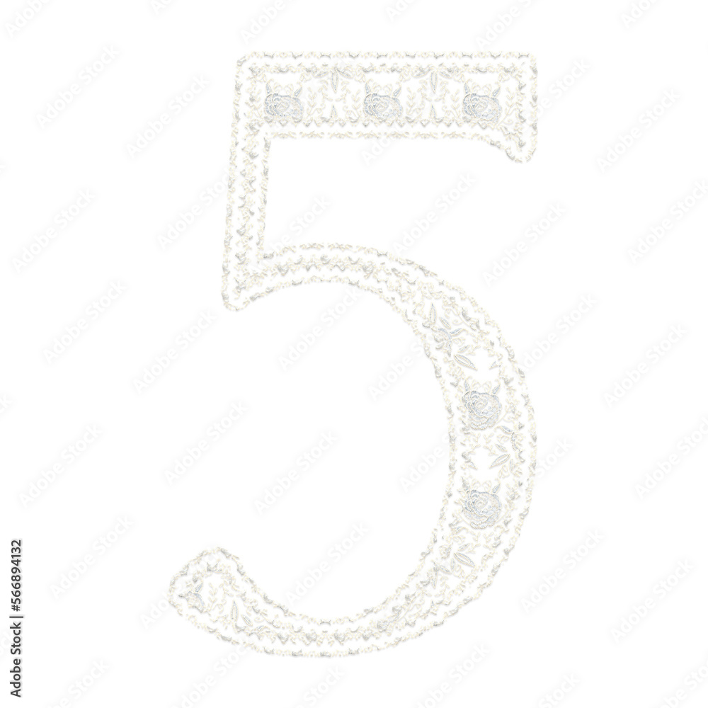 Beautiful floral lace numbers from 0 to 9, off white color, isolated ...