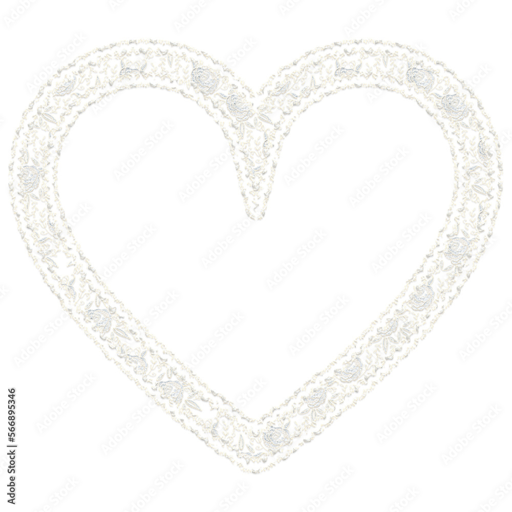 Beautiful floral lace heart shape and frame or border, off white color ...