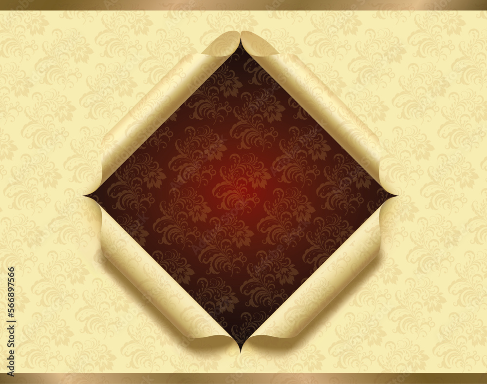 Gold shining vintage western traditional banner flower texture frame ...