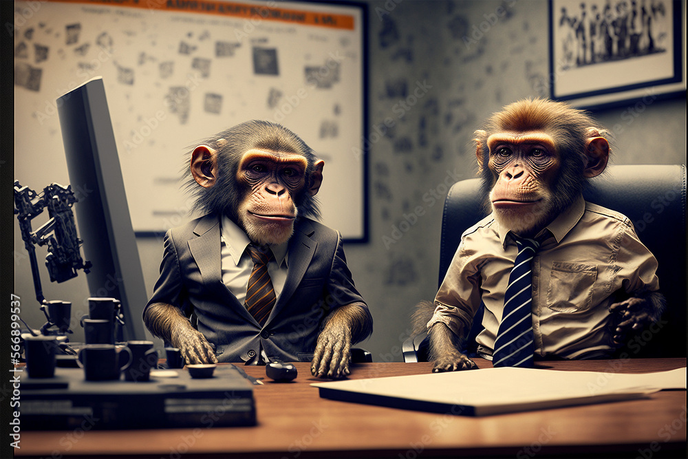 two monkeys in business suits in the office AI generated content ...