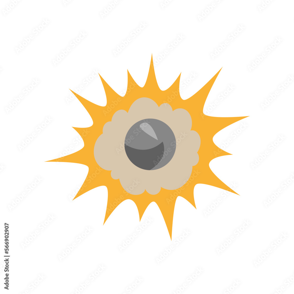 Explosion and smoke with bullet front view illustration. Cartoon ...