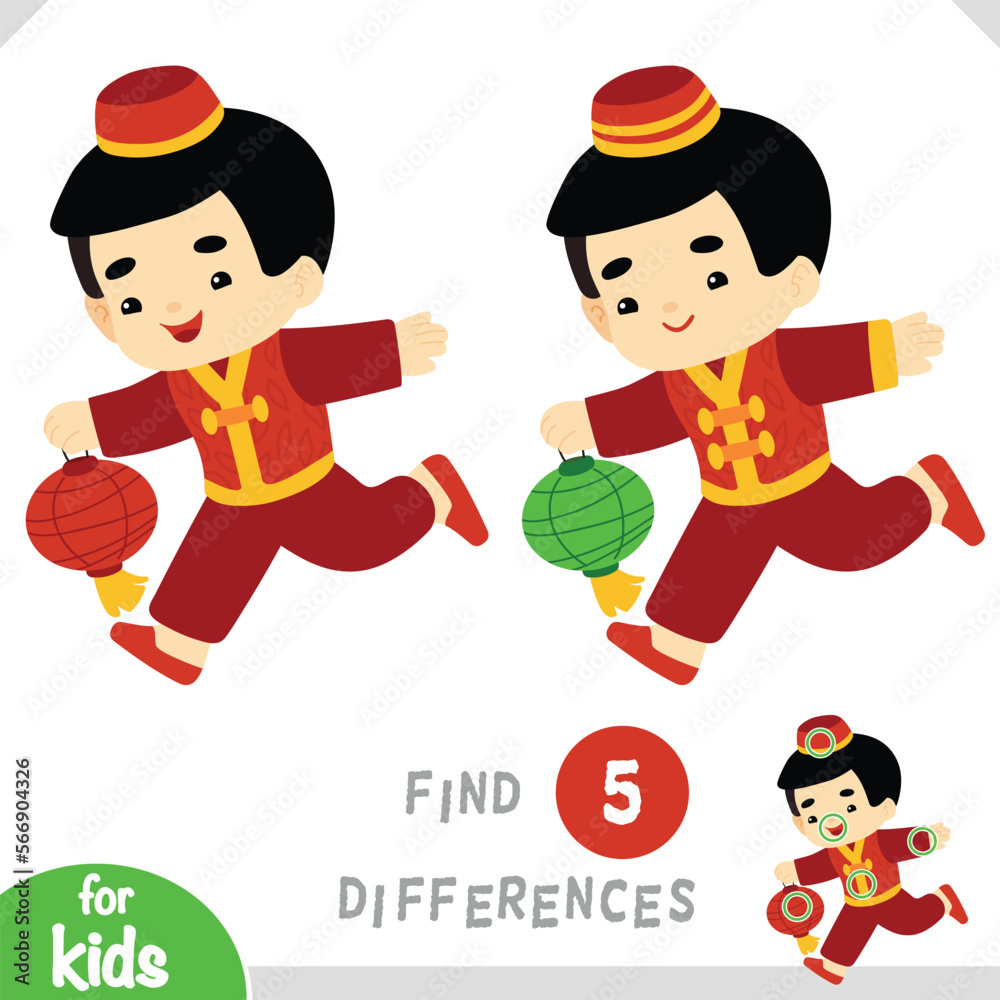 Find differences, educational game, Chinese new year character boy and ...