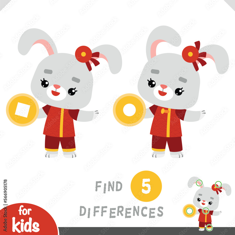 Find differences, educational game, Chinese new year character rabbit ...