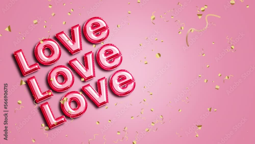 Fondo rosa y confetti, con letra love de globo de aluminio. (Izquierdo ...