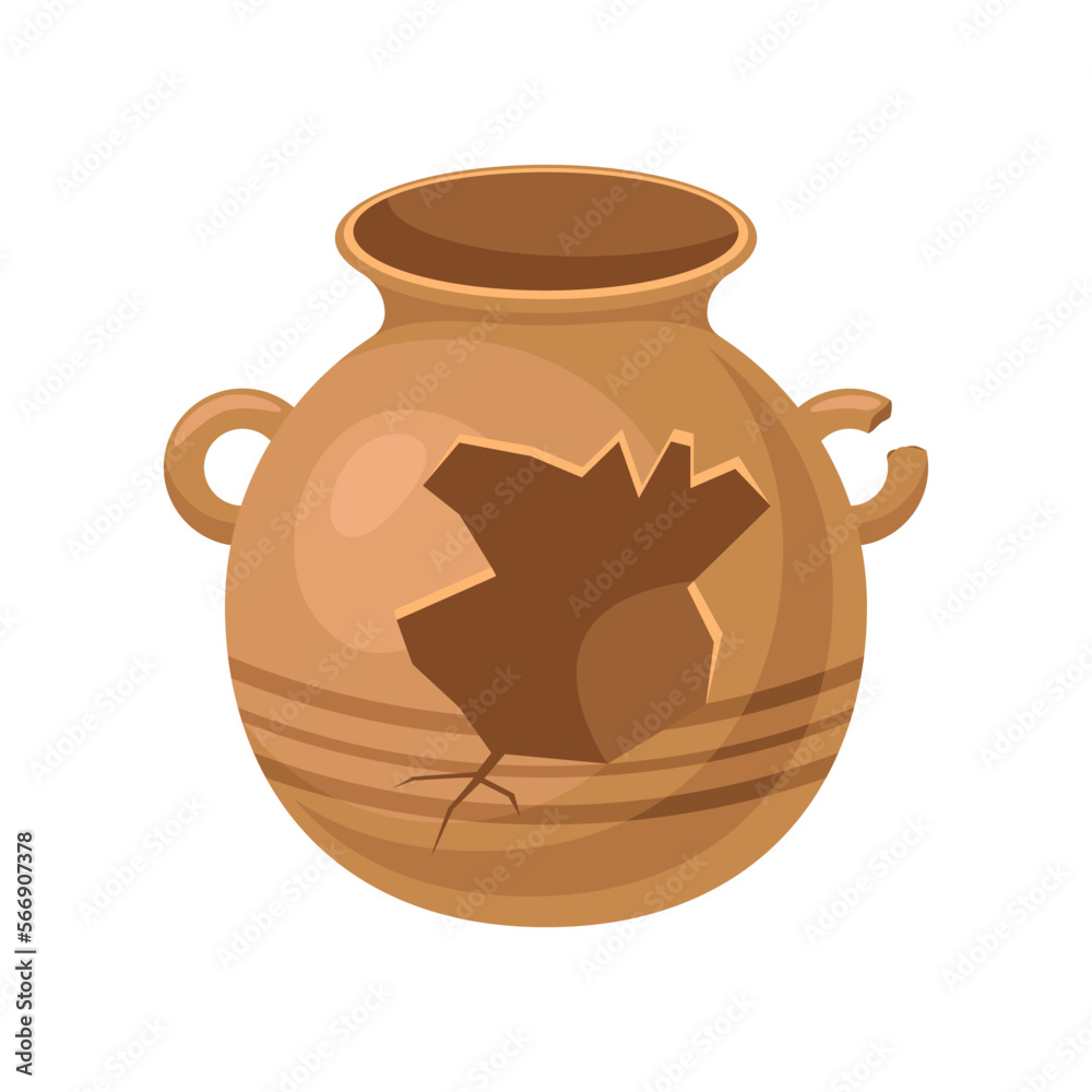 Old broken cracked brown vase vector illustration. Cartoon drawing of ...