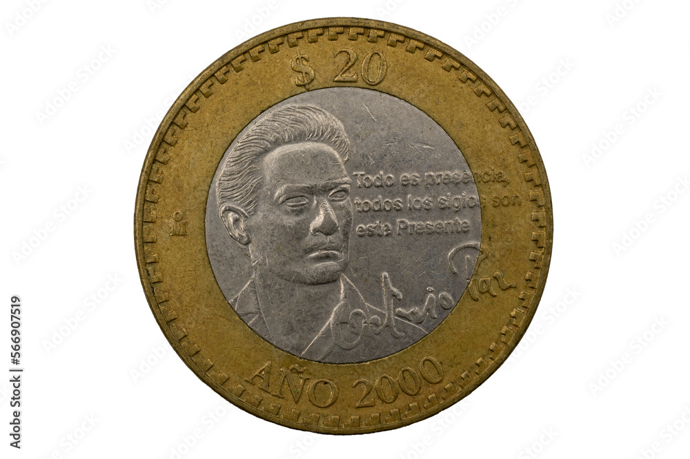 Moneda de veinte pesos Octavio Paz año 2000, monedas mexicanas Stock ...