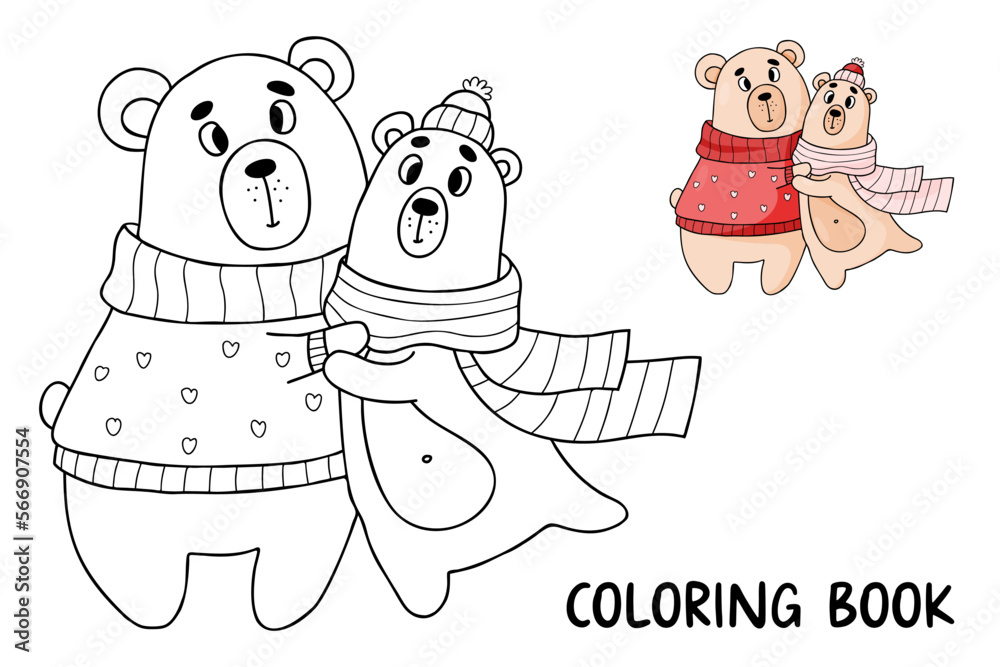 Vetor de Cute pair bears in winter clothes. Vector illustration ...